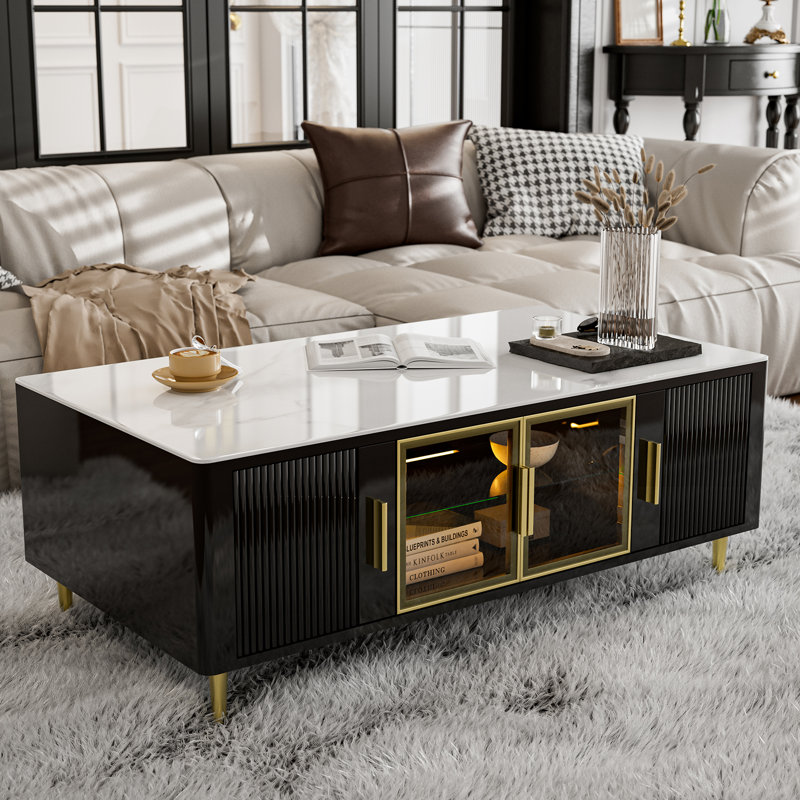 Brayden Studio Colombano Modern LED Slate Coffee Table With 16 Colors LED Lights Wayfair